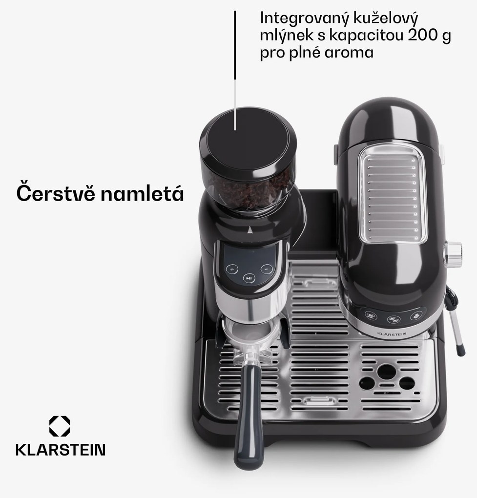 Klarstein Bella Café, espresso kávovar, včetně mlýnku, 1550 W, 20 bar, 1,4 litru