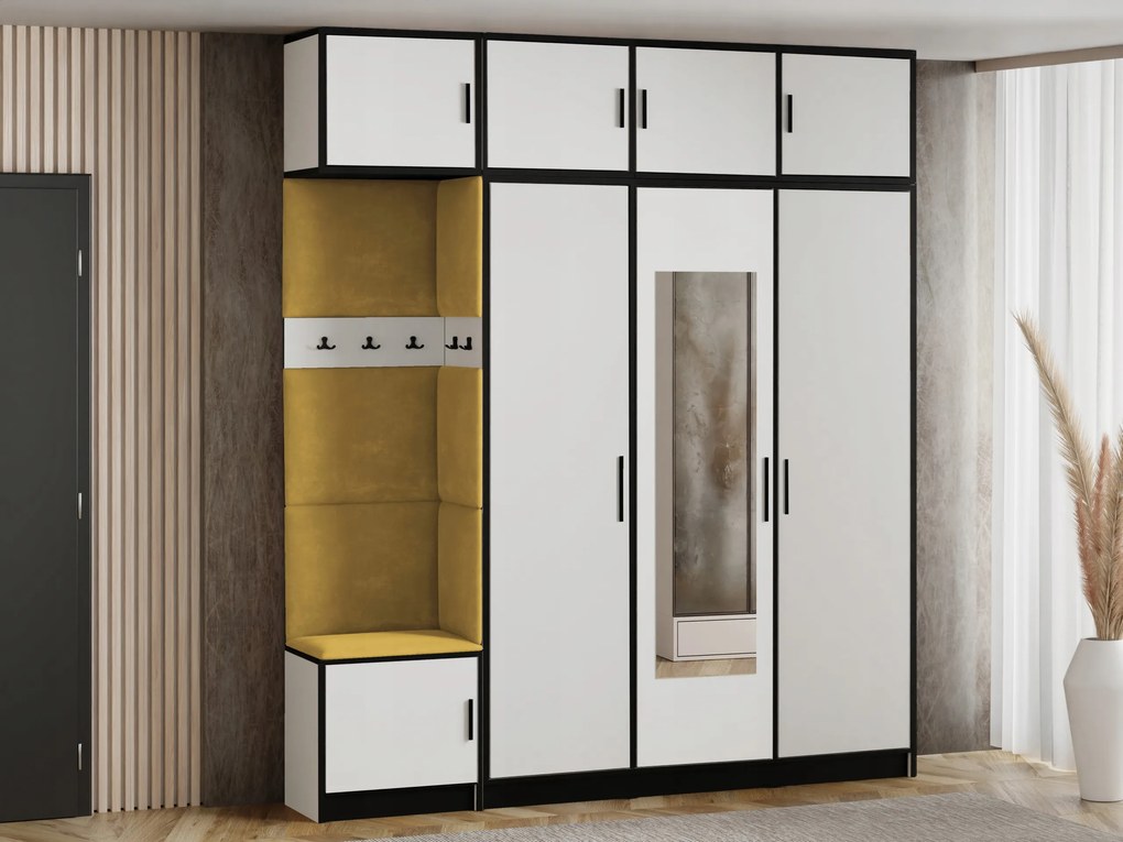 Šatní skříň s nástavcem ROJ 14 bílý _ žlutý