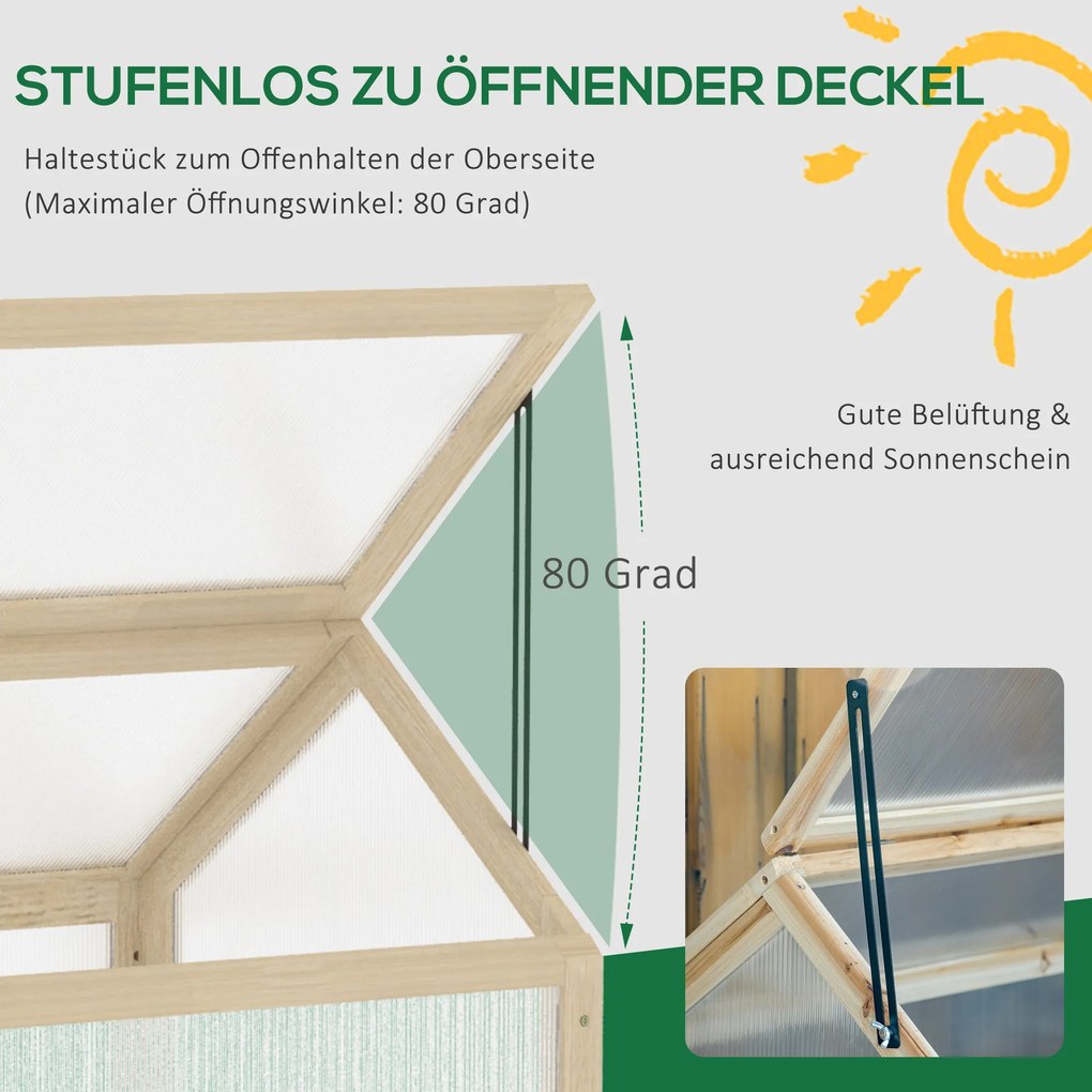 Outsunny Dřevěný Mini Skleník 90 x 52 x 49,5 cm, Zahradní Lůžko s Krytem, Skleník s Přenosem Světla, Zimní Ochrana pro Zahradu, Balkon, Přirozené Dře…