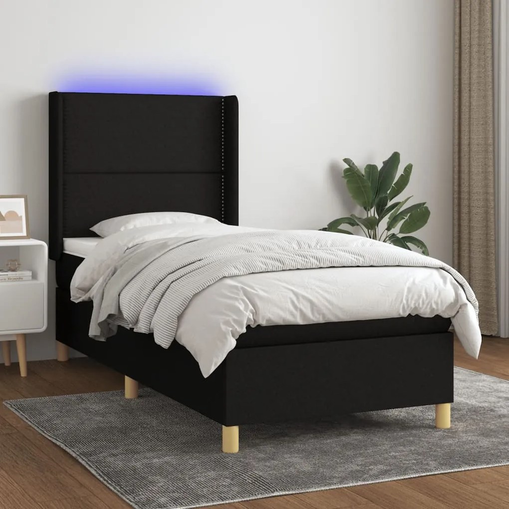 Box spring postel s matrací a LED černá 90x200 cm textil 3138767