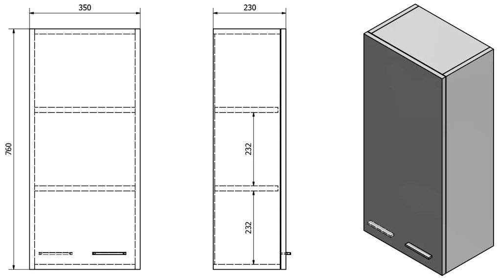 Aqualine, ZOJA/KERAMIA FRESH skříňka horní 35x76x23cm, dub platin, 50336