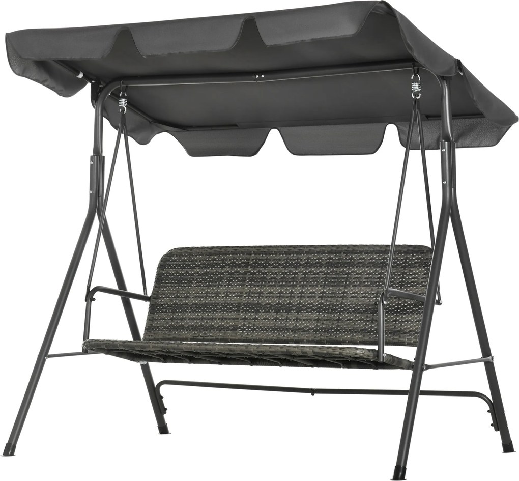 Outsunny zahradní houpačka pro tři osoby s nastavitelnou stříškou, sedadlo z PE ratanu a opěrkami na balkón, terasu, patio, nosnost 240 kg, 167x112x15