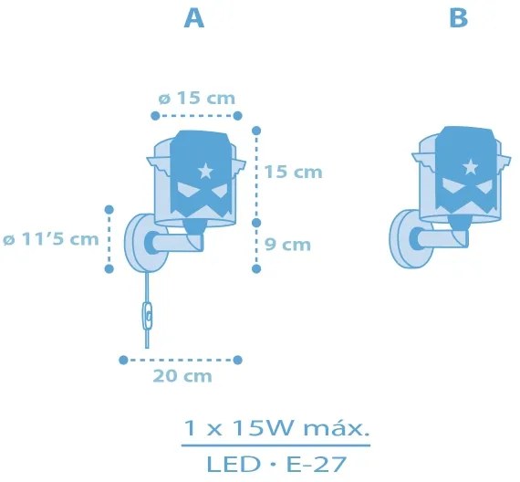 Dalber 61819 - Dětské nástěnné svítidlo BLUE HERO 1xE27/15W/230V