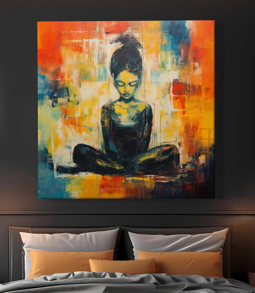 Obraz na plátně - Meditace, abstrakce, žena na barevném pozadí FeelHappy.cz Velikost obrazu: 120 x 120 cm