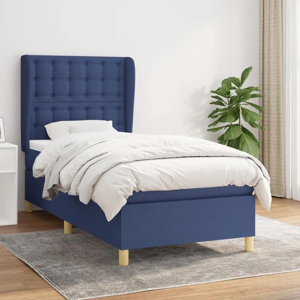 Box spring postel s matrací modrá 90x190 cm textil,  3128811