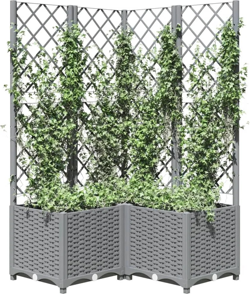 Zahradní truhlík s treláží světle šedý 80 x 80 x 136 cm PP 153276