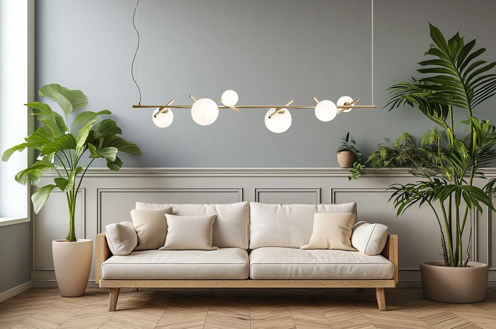 Toolight Toolight, stropní svítidlo 145cm 6xG9 APP1664-6CP, zlatá-bílá, OSW-05705