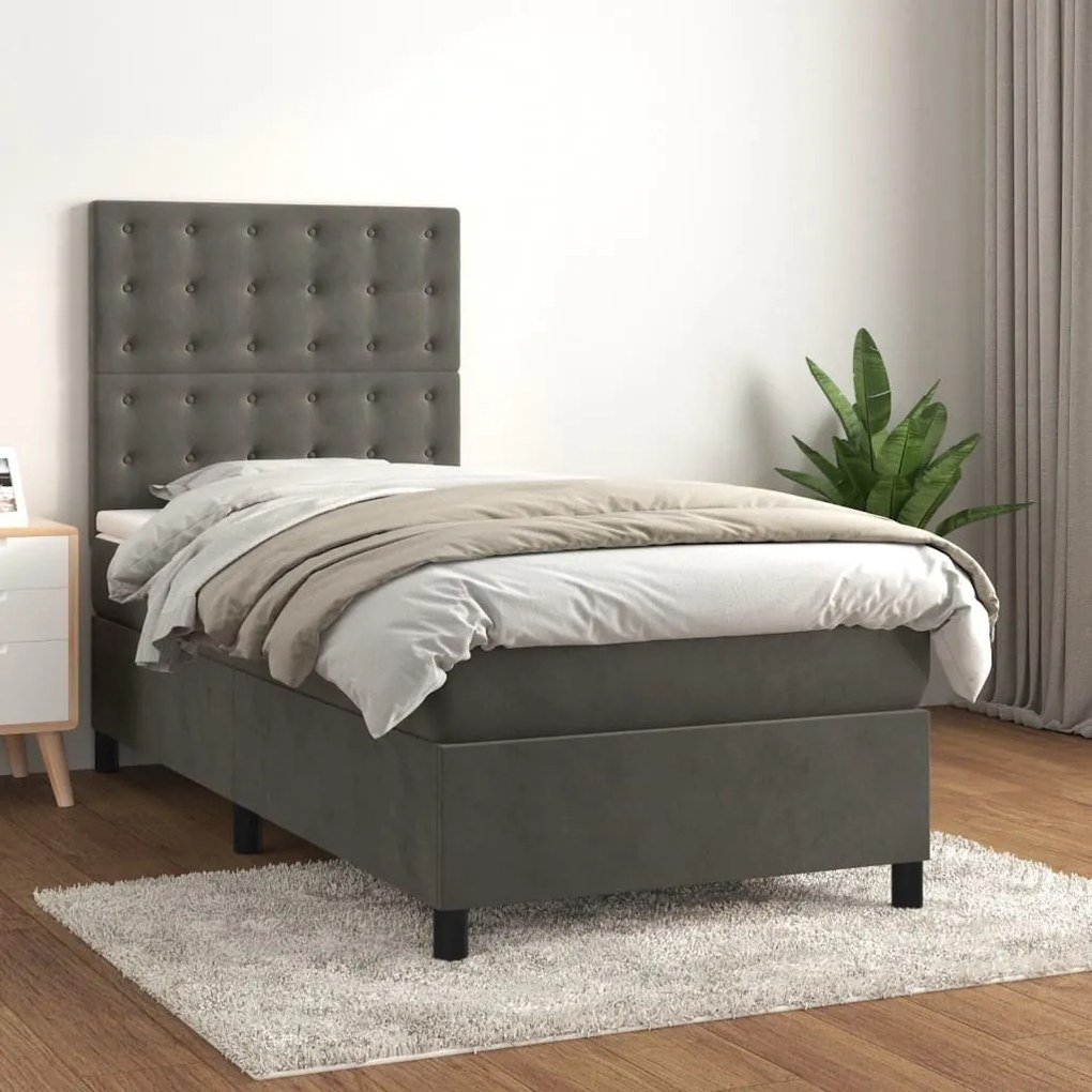 vidaXL Box spring postel s matrací 100x200 cm samet [3143248] Barva: Tmavě moddrá