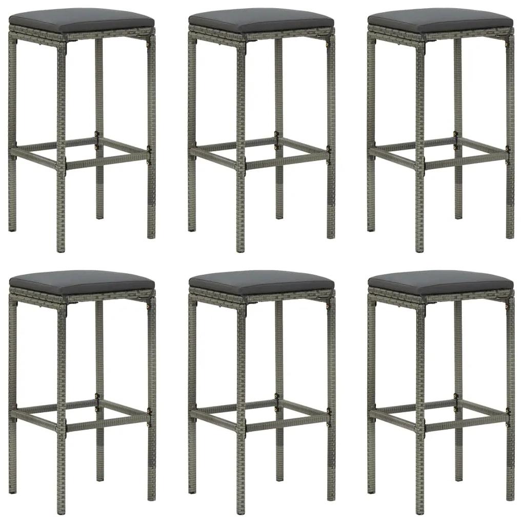 Barové stoličky s poduškami 6 ks šedé polyratan,  313450