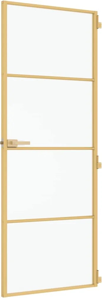 Interiérové dveře úzké zlaté 76x201,5 cm tvrzené sklo a hliník 155136