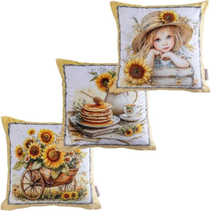 Sada 3 ks povlaků na polštářky SUNFLOWERS 45 x 45 cm