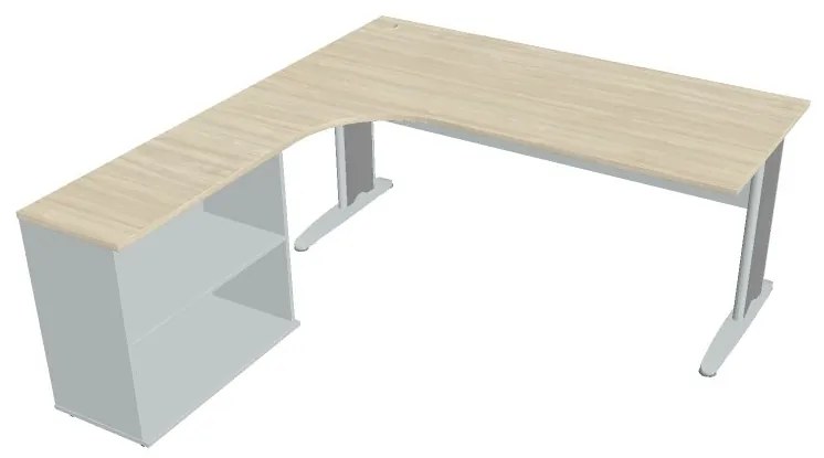 Sestava stolu a skříně pravá 180 cm - Hobis Cross CE 1800 H P Dekor stolové desky: akát, Dekor lamino podnože: šedá, Barva nohou: Stříbrná