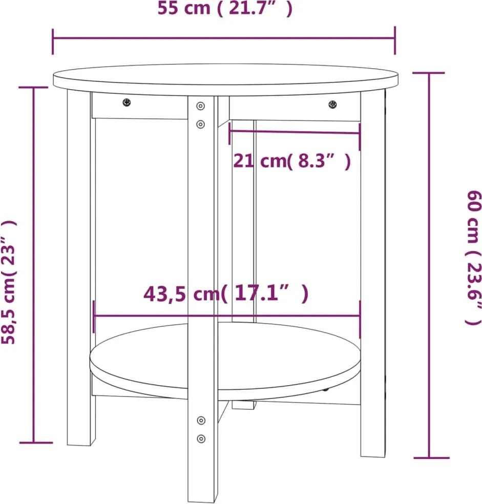 vidaXL Konferenční stolek Ø 55 x 60 cm masivní borové dřevo [822355] Barva: Bílá