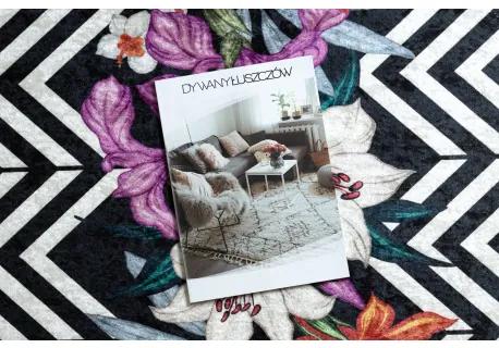 Dywany Luszczow Kusový koberec ANDRE pratelný 2300 květiny, zigzag vintage protiskluz, černý / bílý Rozměr koberce: 120 x 170 cm
