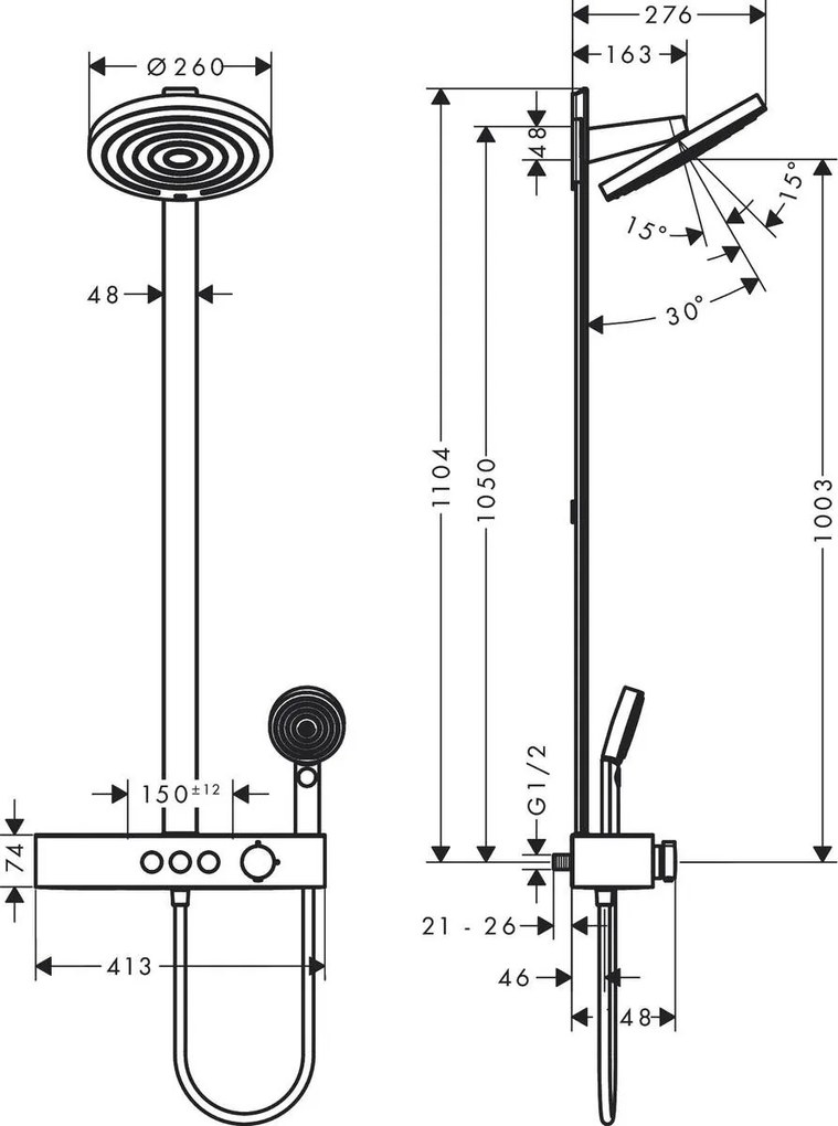 Hansgrohe Pulsify, Showerpipe 260 2jet s termostatem ShowerTablet Select 400, bílá matná, HAN-24240700