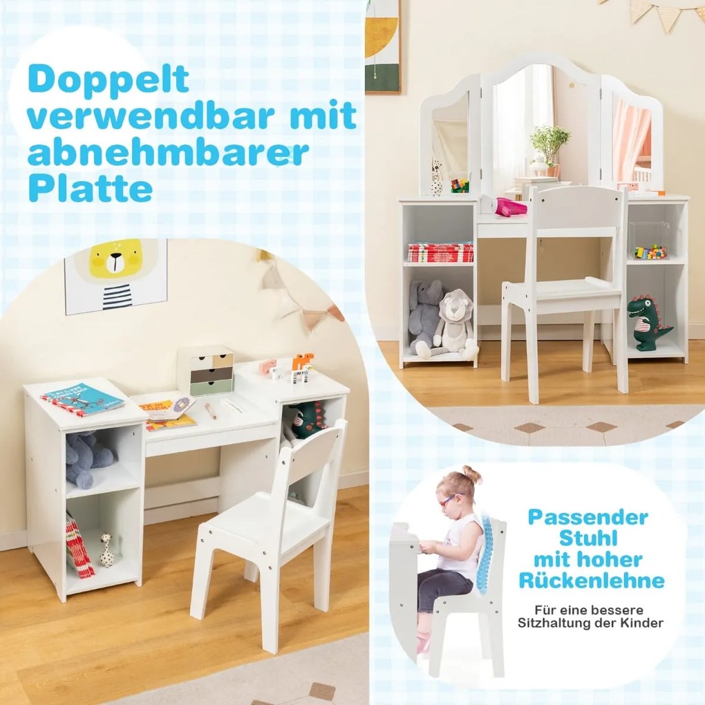 Costway Sada toaletního stolku a židle pro děti 2-in-1 Princezna toaletní sada