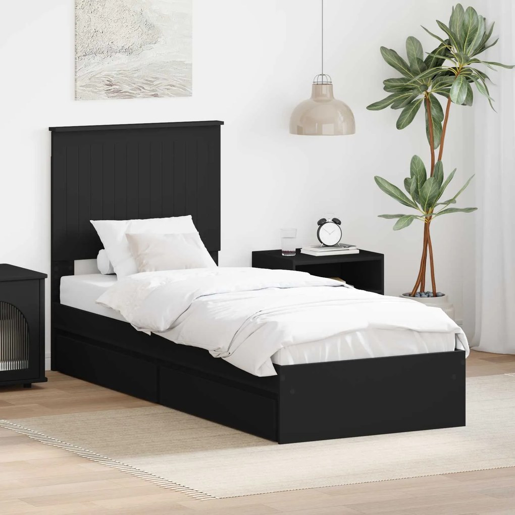 Postel s úložným prostorem Černá 75 x 190 cm Kompozitní dřevo 3411258