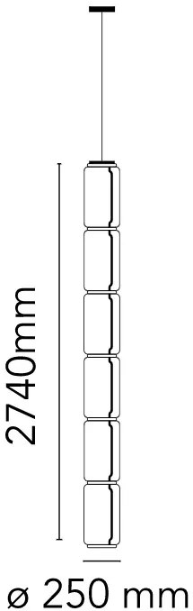Flos Noctambule S6 Low Cylinders, závěsné svítidlo ze skla, 7x9W LED 2700K, výška 274cm
