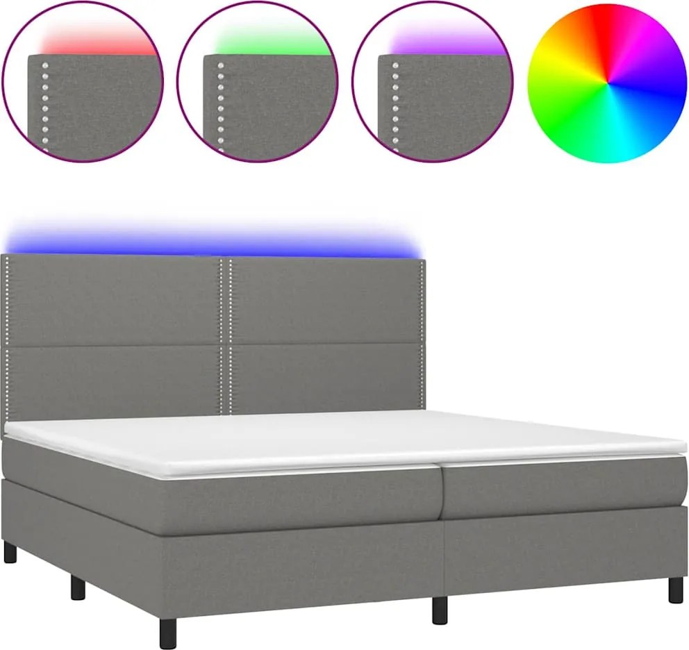 Box spring postel s matrací a LED tmavě šedá 200x200 cm textil 3134822
