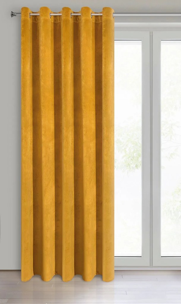 ZATEMŇOVACÍ ZÁVĚS NA KROUŽCÍCH VILLA 140X250 CM HOŘČICOVÁ