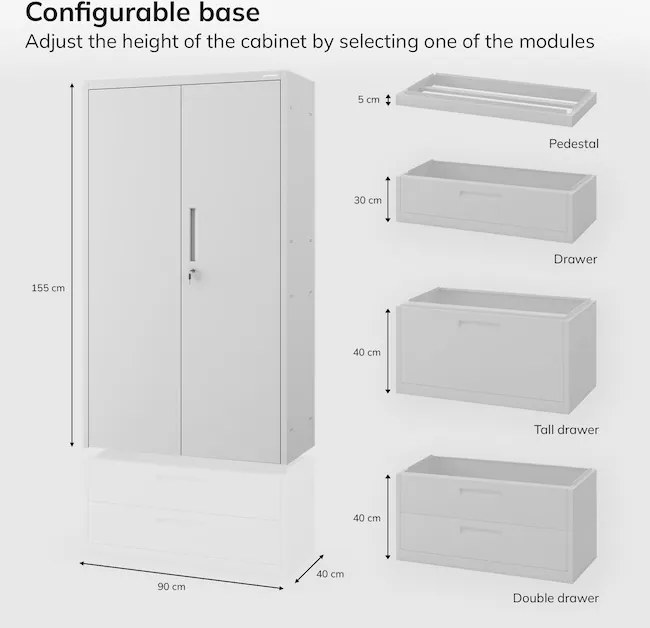 Modulární kovová multifunkční skříň se zásuvkou šedá MEGAN 1850 x 900 x 400 mm