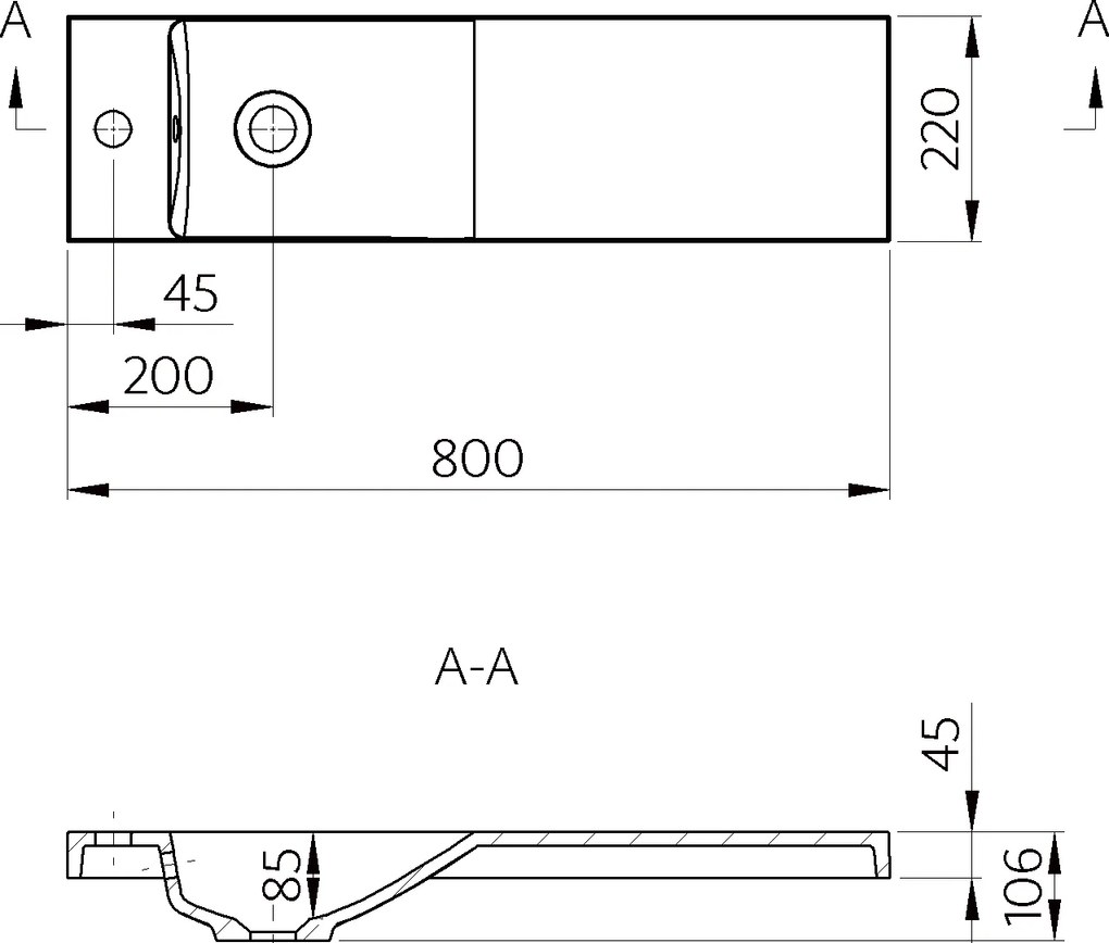Sapho Sapho, AGOS umyvadlo 80x22cm, litý mramor, bílá, levé/pravé, AS080