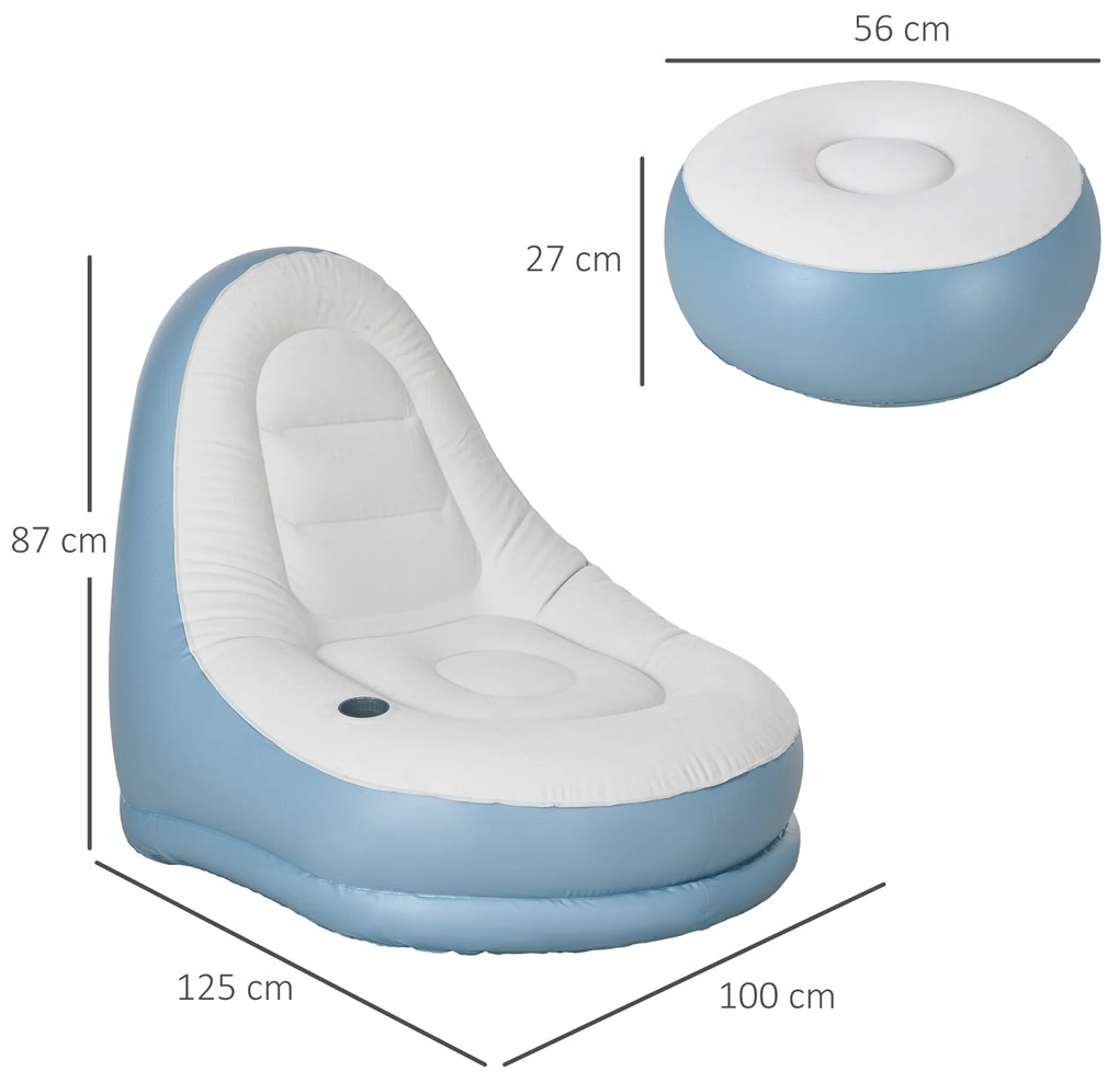 Nafukovací pohovka Outsunny s podnožkou a držákem nápojů, nafukovací pohovka pro kempování a domácnost, bílá, 125x100x87cm | Aosom.de