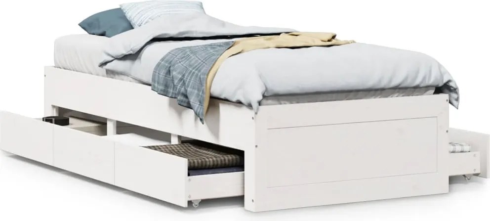 Postel bez matrace se zásuvkami bílá 75x190 cm masivní borovice 3308829