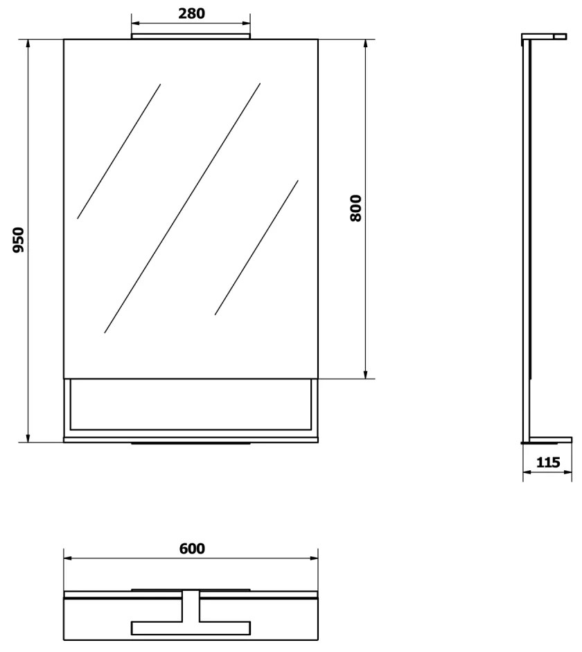 Sapho ERUPTA zrcadlo s LED osvětlením a policí 60x95cm, černá mat ERU310