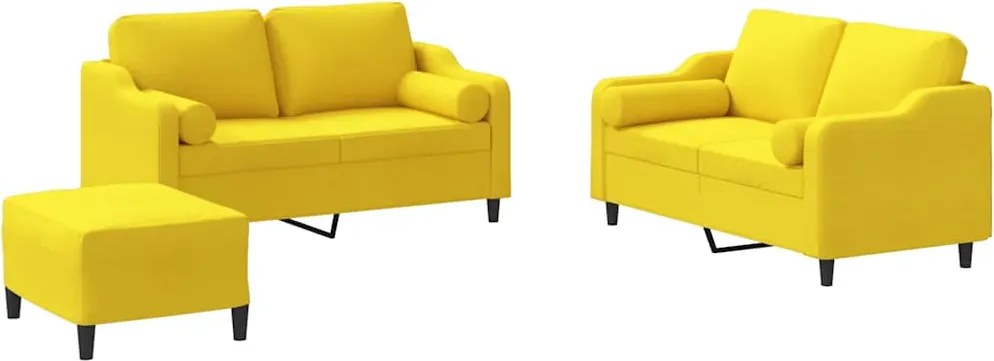 3dílná sedací souprava s polštáři světle žlutá textil 3201831