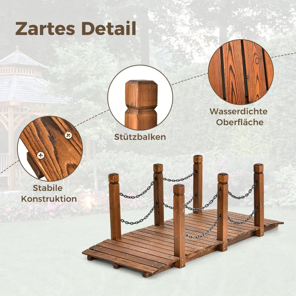 Costway Dřevěný most se zábradlím, zahradní most, nosnost do 120 kg, jezírkový