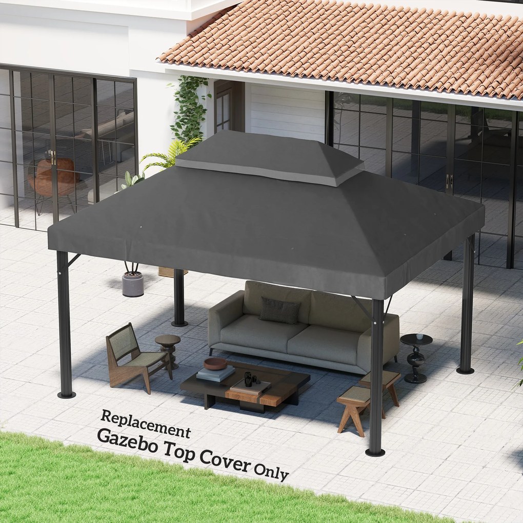 Náhradní stříška Outsunny pro altán 4 x 3m, dvojitá střecha s odtokovými otvory, vysoká hustota 370g/m² polyester, UPF30+ ochrana proti slunci, POUZE…