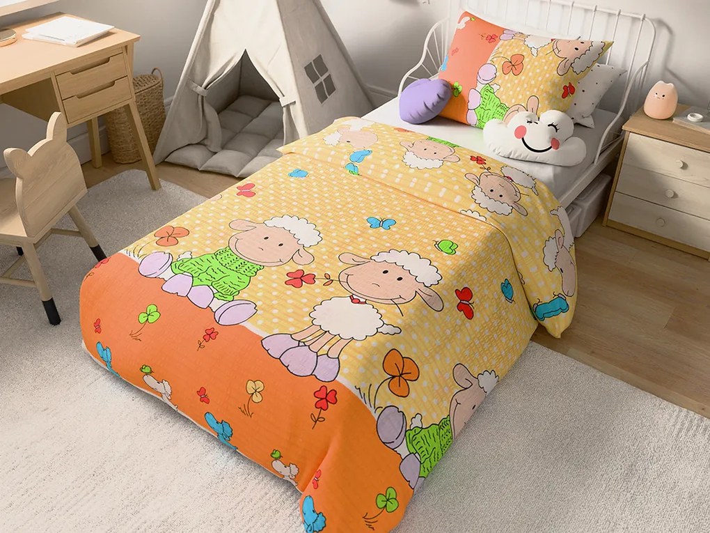 Krepové povlečení do postýlky OVEČKY žluté Rozměr povlečení: 45 x 65 cm | 90 x 135 cm Biano.cz
