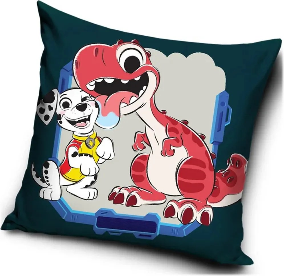Velurový polštář Tlapková patrola: Dinosauří film - Paw Patrol: The Dino Movie – motiv Kamarád dinosaurus - 40×40 cm