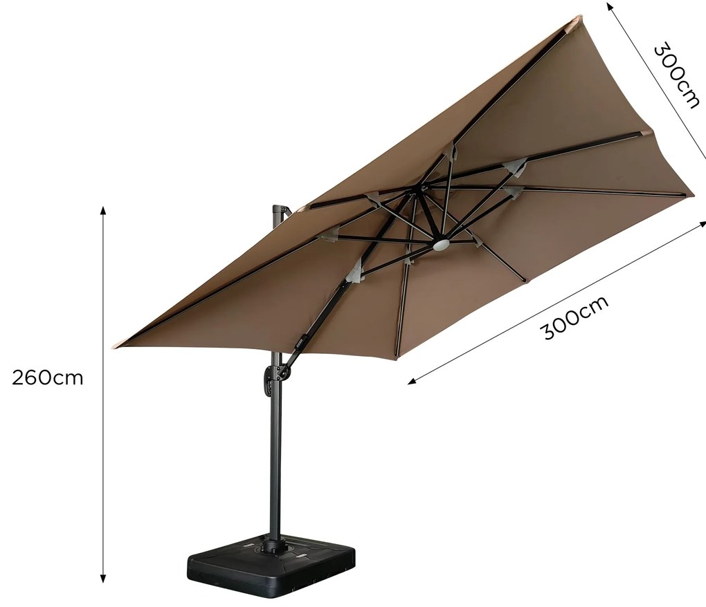 Zahradní slunečník Houseland Vexon s LED osvětlením 300x300 cm světle hnědý