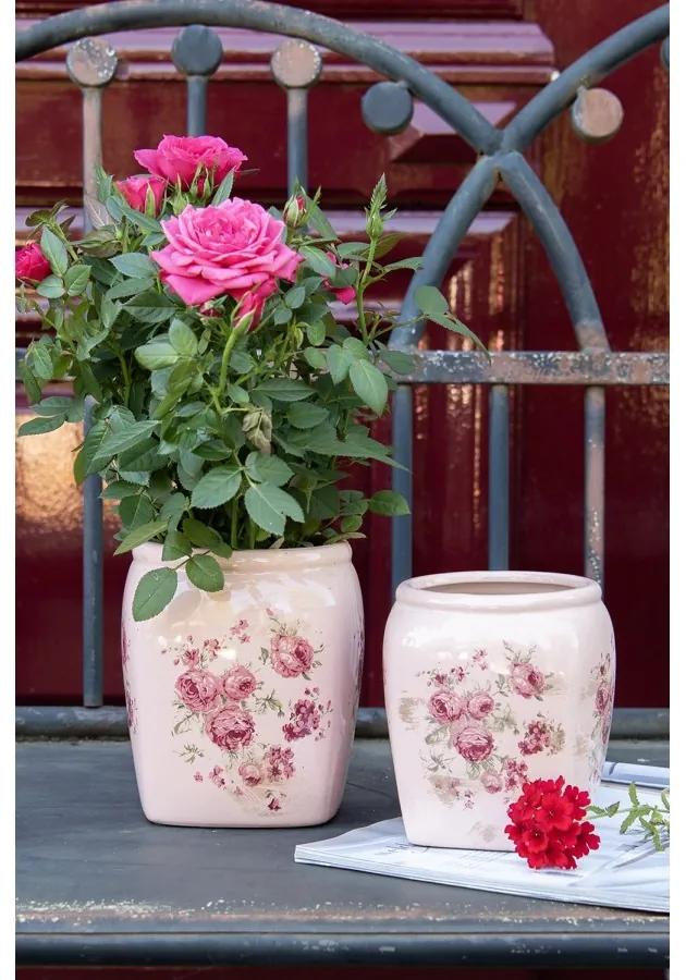 Růžový keramický obal na květináč s růžemi Rósa S - 12*12*14 cm