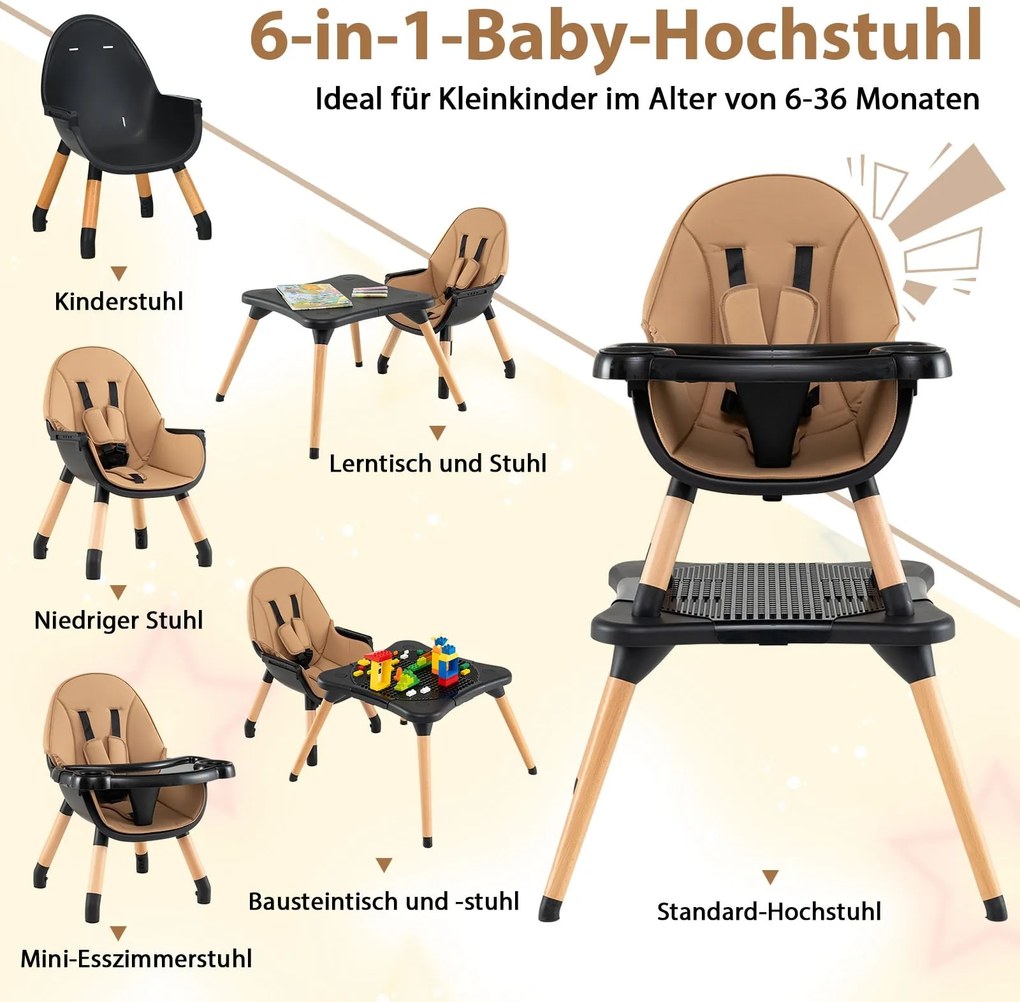 Costway 6 v 1 Dětská vysoká židlička se stolem ze stavebních bloků