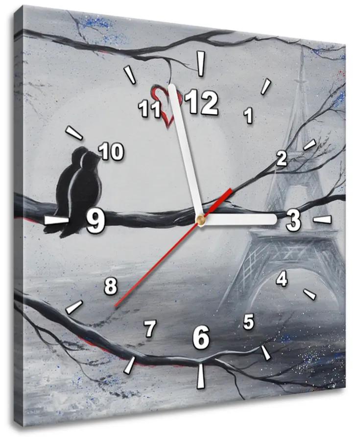Gario Obraz s hodinami Ptačí romantika v Paříži Velikost: 30 x 30 cm