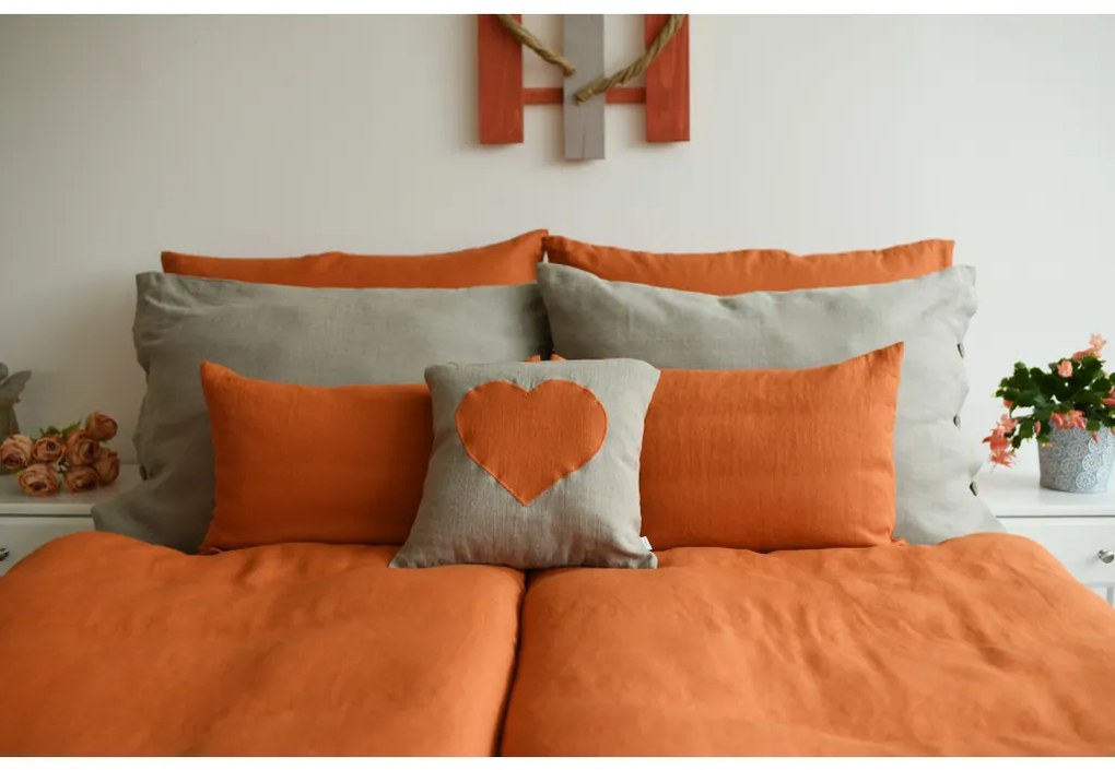 Nelly Lněný povlak na polštář - oranžový Rozměr: 50/50 CM ZIP