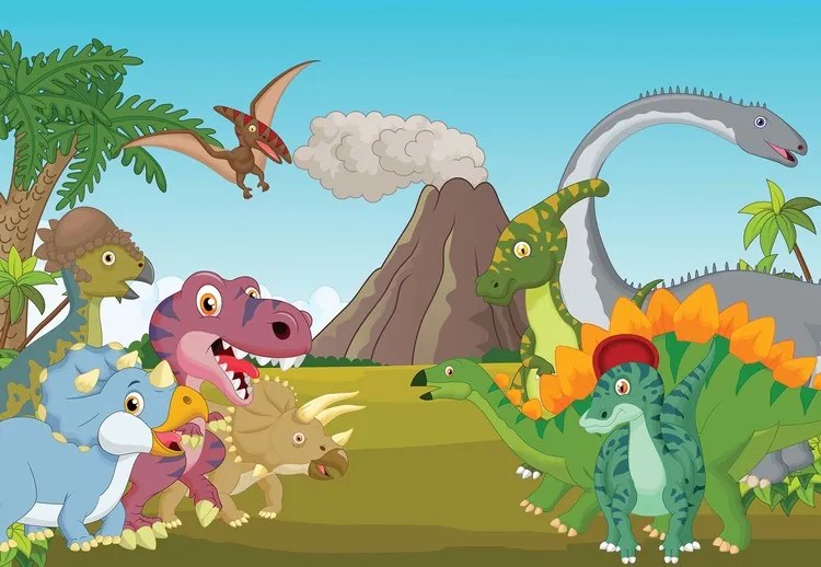Fototapeta, Tapeta Cartoon Dinosaurs, (520 x 318 cm)