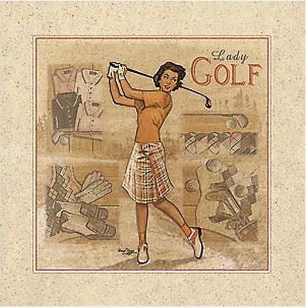 ART-STYLE Obrázek 40x40, golfistka, rám sv. dub - červotoč