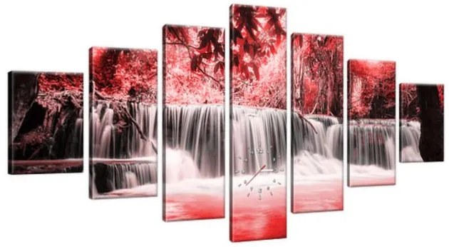 Tištěný obraz s hodinami Vodopád v červené džungli 210x100cm ZP2552A_7A