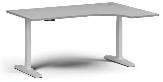 Výškově nastavitelný stůl, elektrický, 675-1325 mm, rohový pravý, deska 1600x1200 mm, bílá podnož, šedá