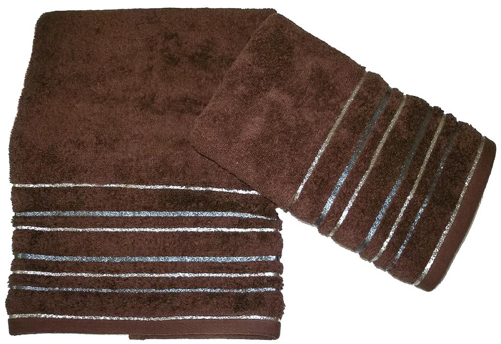 Praktik Froté ručník ZARA, tmavě hnědý s proužkovanou bordurou, 50x100cm