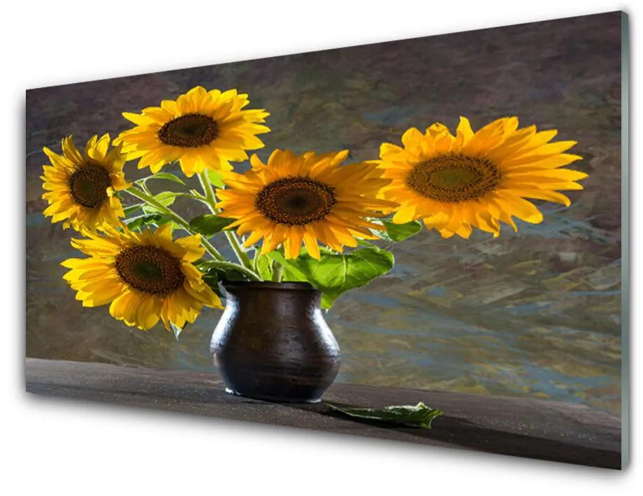 Obraz na skle Slunečnice Váza Rostlina 120x60 cm