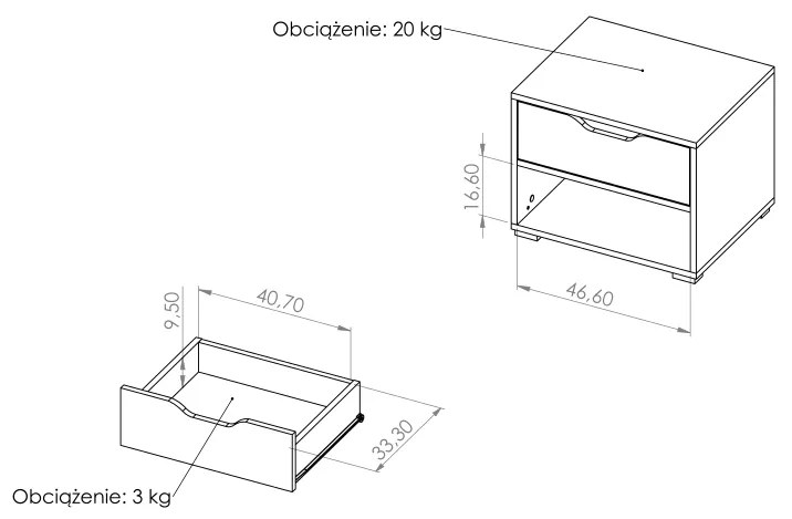 Gib Meble Noční stolek IWA Gib 50/40/40 Barva: bila-dub-zlaty