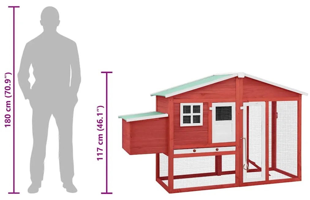 vidaXL Marketos Kurník s kukaní na snášení vajec červený a bílý jedlové dřevo