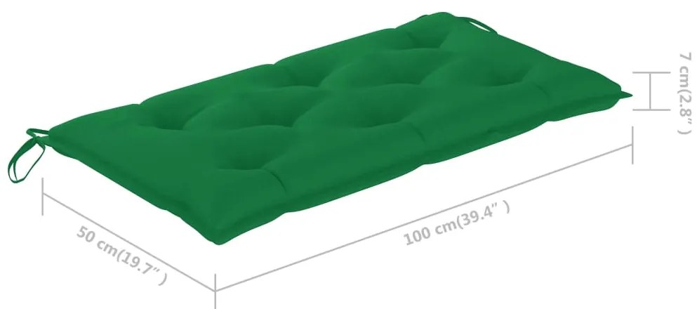 Zahradní lavice se zelenou poduškou 112 cm masivní teak,  3062669