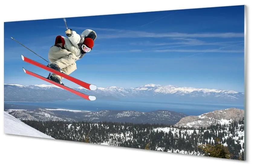 Obraz na skle mountain lyžař 120x60 cm