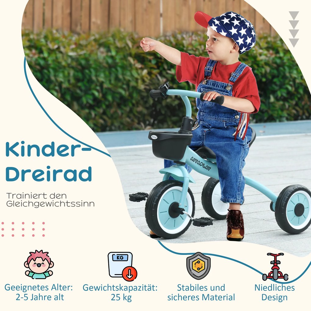 AIYAPLAY Tříkolka, Dětské kolo s nastavitelným sedadlem, Balance Bike s košíkem, zvonkem, Dětské kolo s pedály, Balance Bike pro děti 2-5 let, Kov, M…